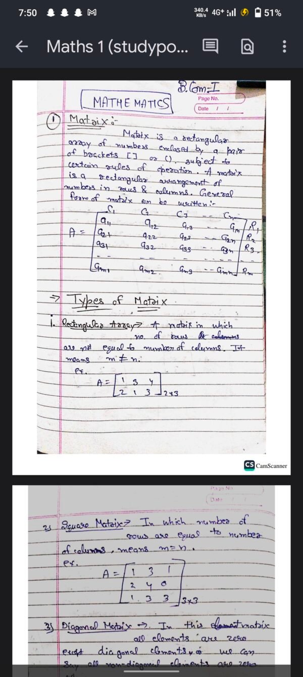 Mathematics Theory Notes For Bcom 1 Year Studigoo