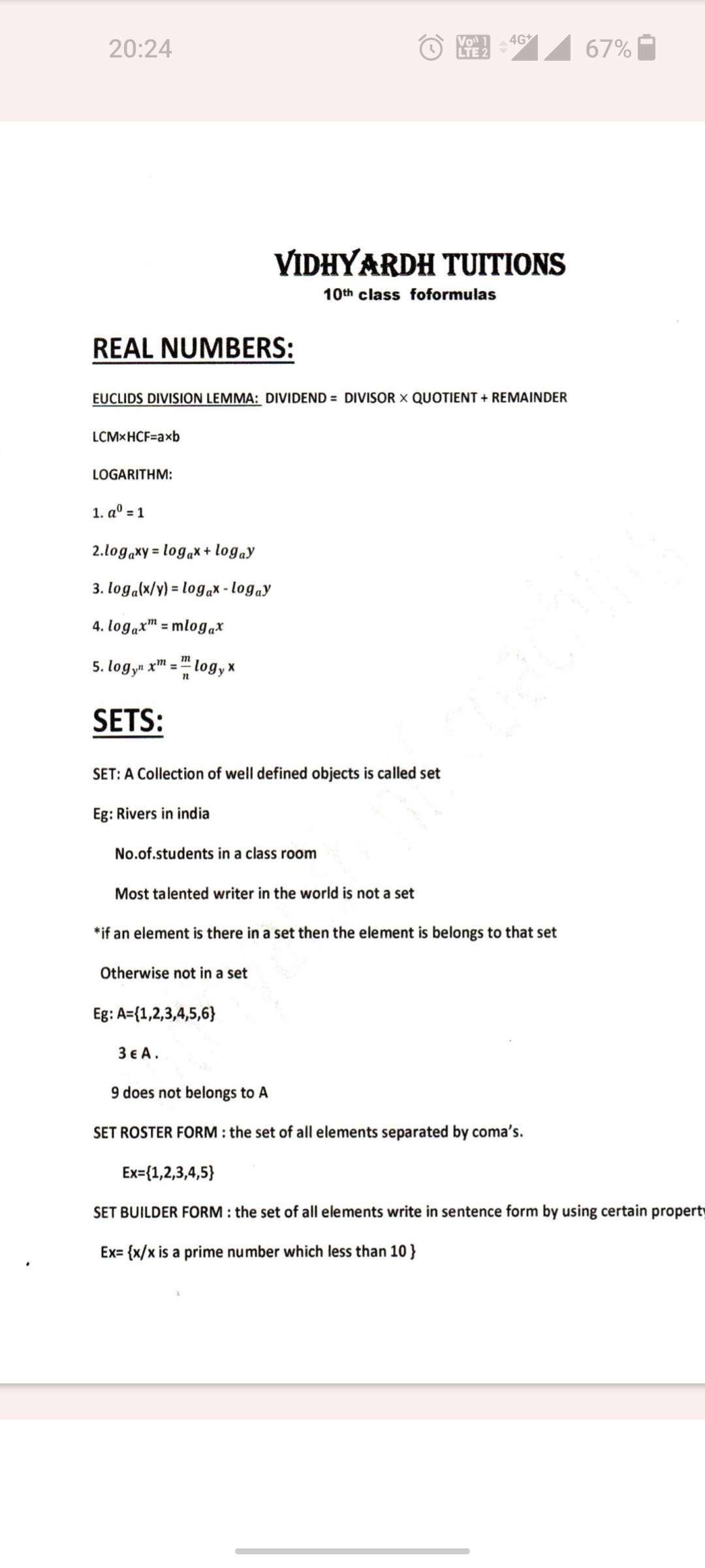 10th class maths small formula book - StudiGoo