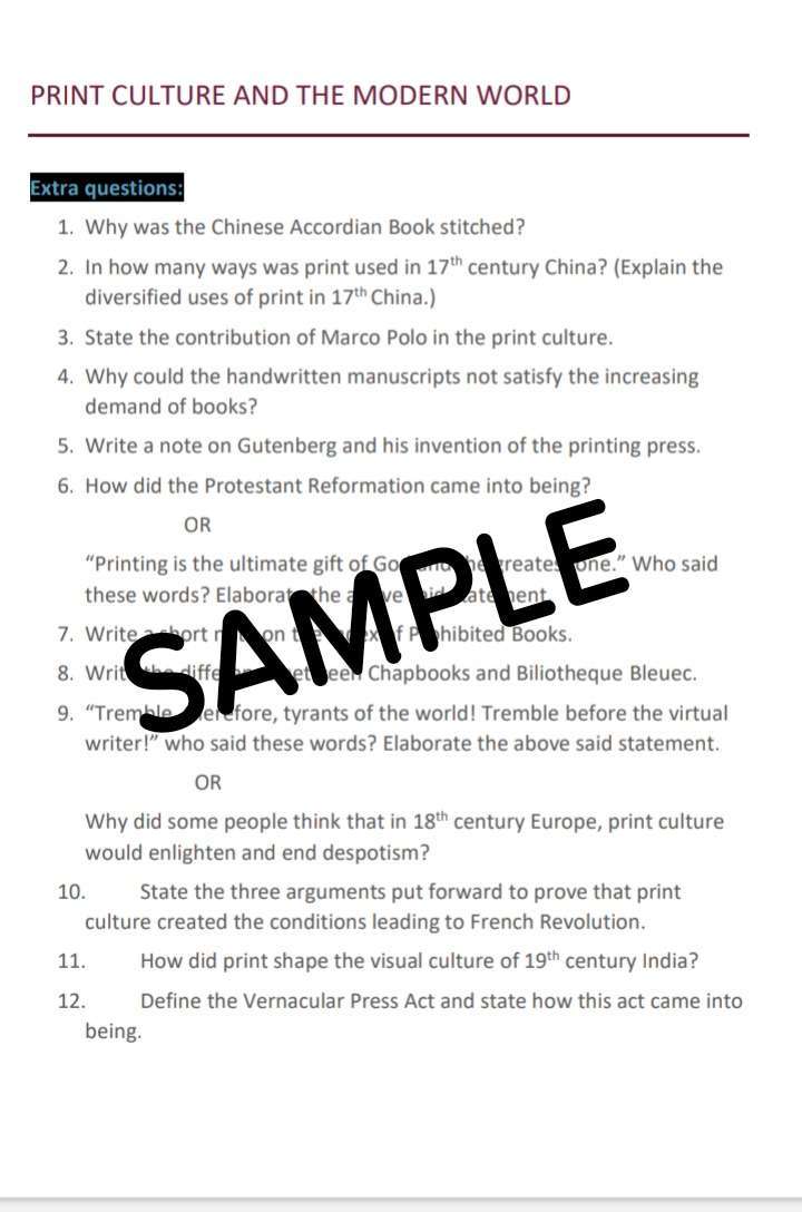 History important notes of class 10: Print Culture and the Modern World ...